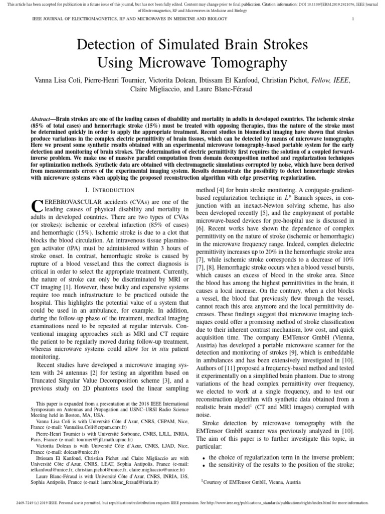 Coli Etal IJE2019 Detection Simulated Brain Strokes Microwave Tomography | PDF | Stroke