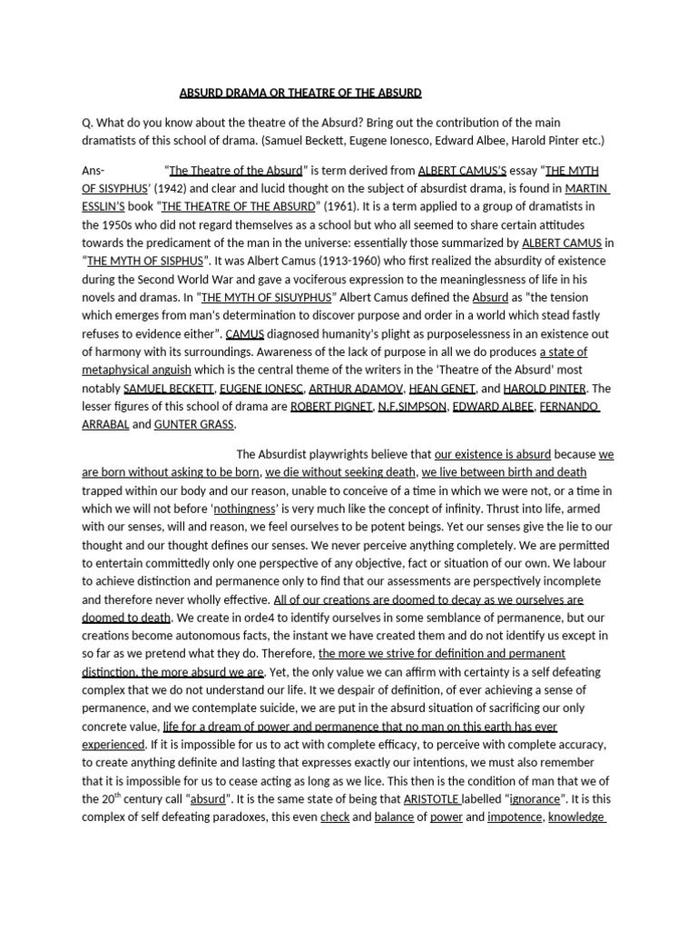 Absurd Drama or Theatre of The Absurd | PDF