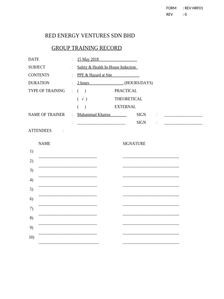 REV-HRF01 Group Training Record | PDF