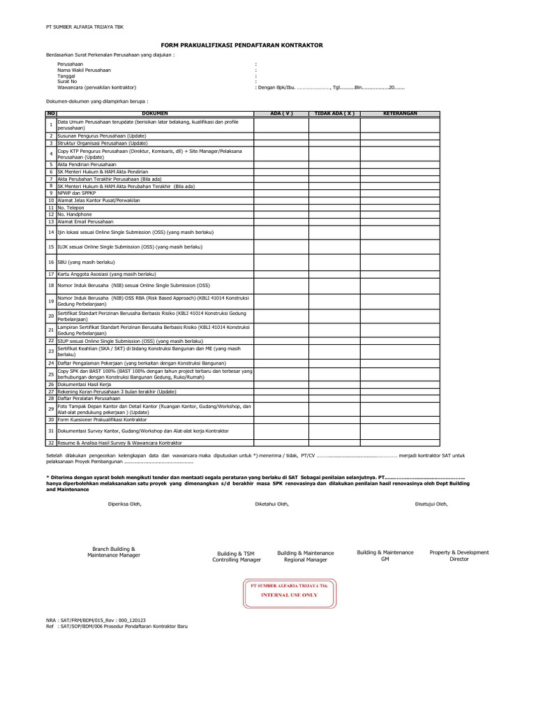 Form Prafikualifikasi Kontraktor Building | PDF