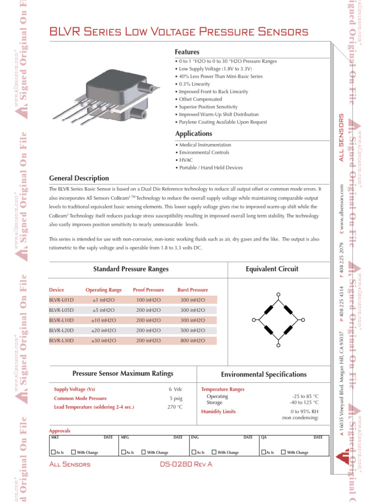 BLVR Series Low Voltage Pressure Sensors | PDF | Electrical Resistance ...