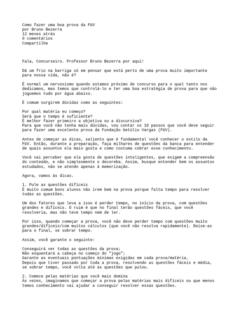 Como fazer uma boa prova da FGV | PDF | Tempo