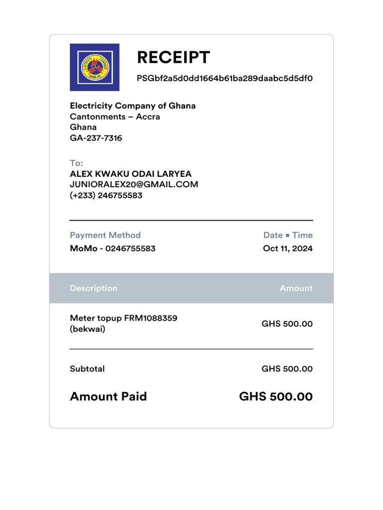 ECG PowerApp Receipt PSGbf2a5d0dd1664b61ba289daabc5d5df0 | PDF