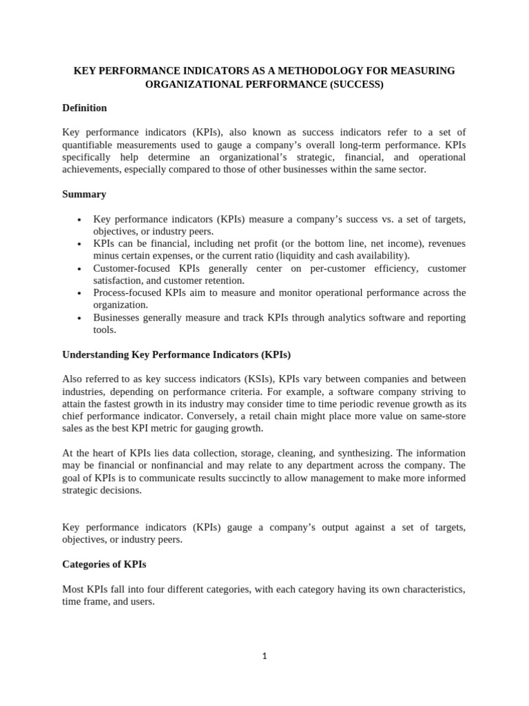 4 Kpi As A Methodology For Measuring Organizational Performance | PDF ...