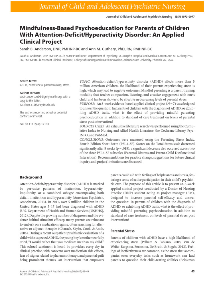 Anderson and Guthery 2015 Mindfulness Based Psychoeducation For Parents of Children With ...