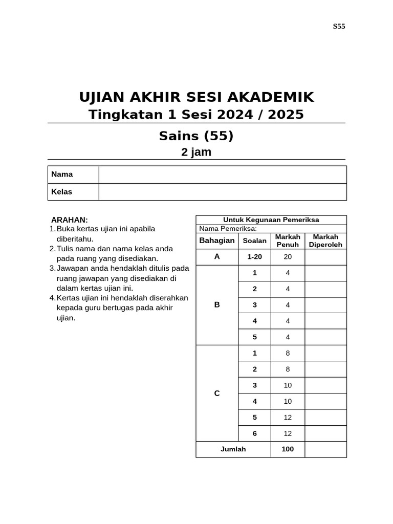 Template Uasa Sains | PDF
