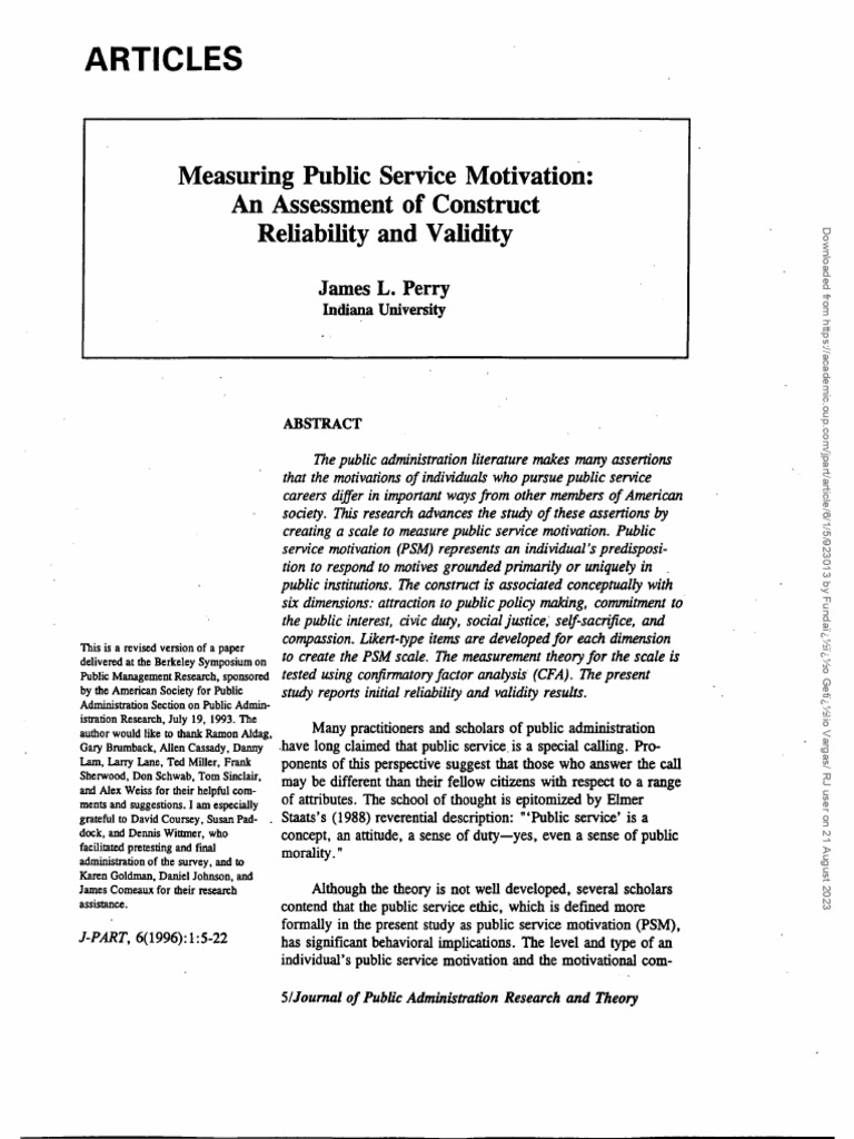 Assessing Public Service Motivation Scale | PDF | Psychology