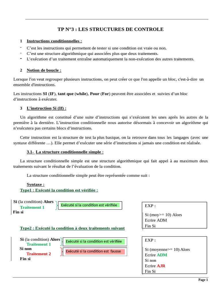 TP N° 3 Les structures de contrôle + Solution (1) | PDF | Structure de ... TP N° 3 Les structures de contrôle + Solution (1) | PDF | Structure de ...