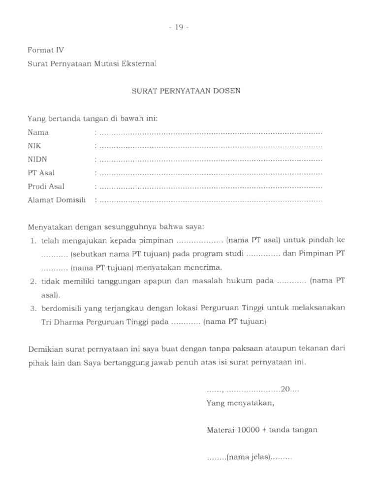 Template Surat Pernyataan Mutasi Eksternal(1) | PDF
