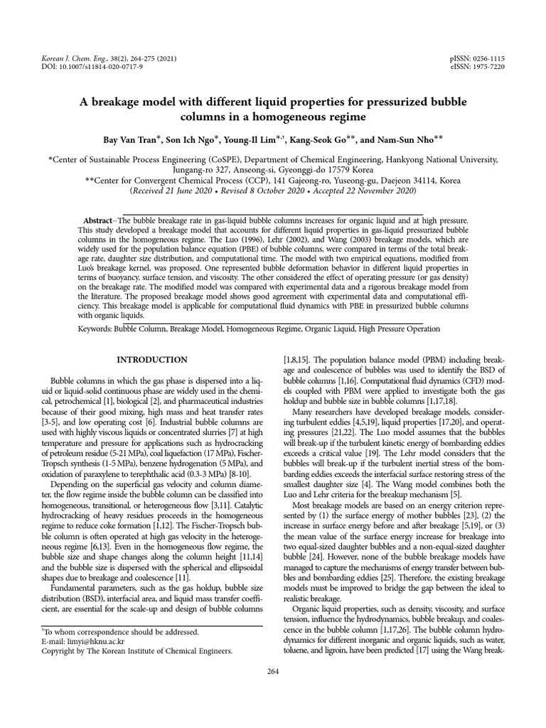 A breakage model with different liquid properties for pressurized bubble Columns in a ...