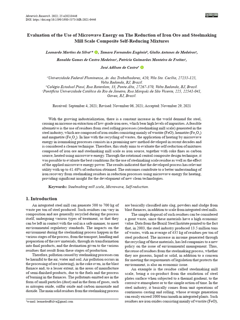 Use of Microwave Energy On The Reduction of Iron Ore | PDF ...