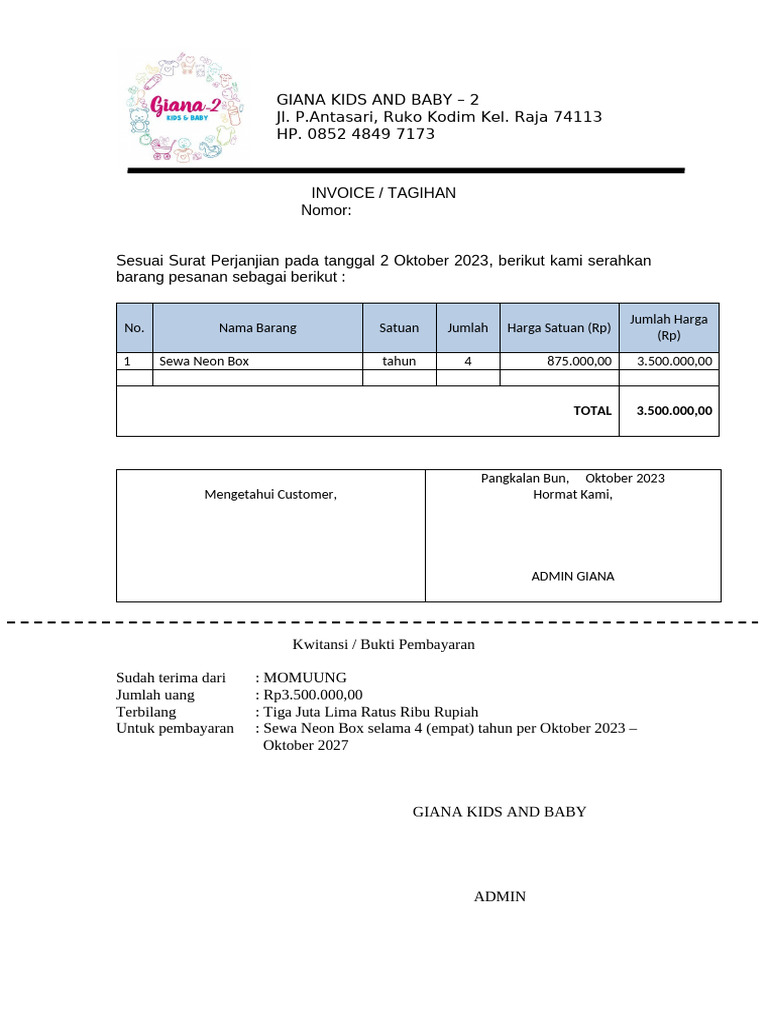 Invoice Neon Box MOM UUNG | PDF