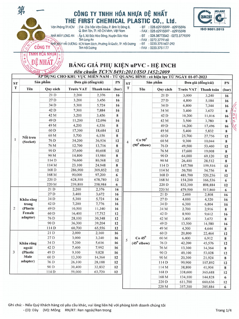 ĐỆ NHẤT - uPVC - Phụ kiện | PDF