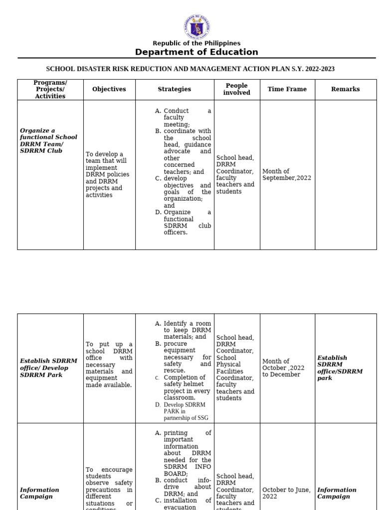 Action Plan DRRM | PDF