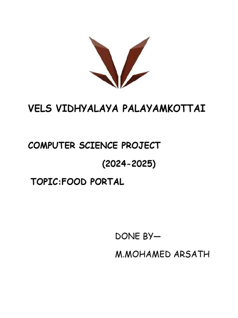Vels Vidhyalaya Food Portal Projects | PDF