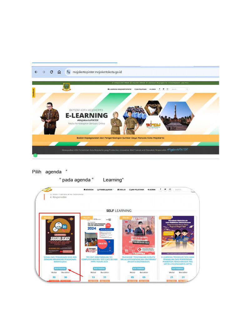Prosedur Pelatihan Melalui Elearning MojokertoPINTER | PDF