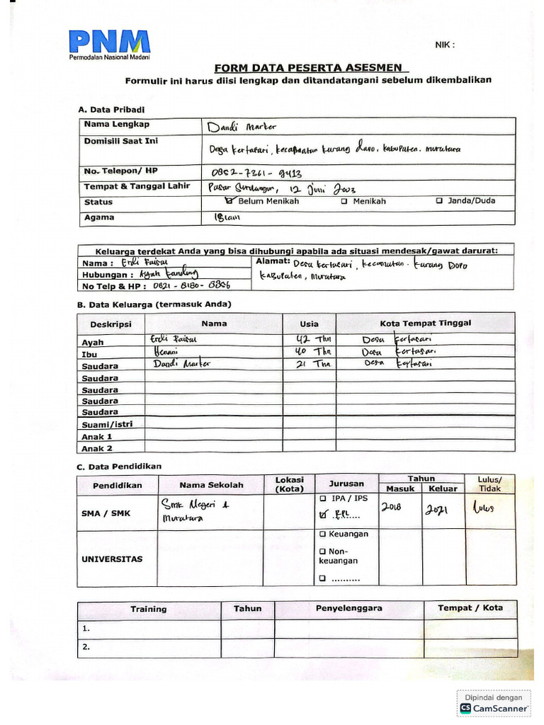 Dandi Marker - Form Data Peserta Assessmen Daan Form Kesediaan Penempatan | PDF