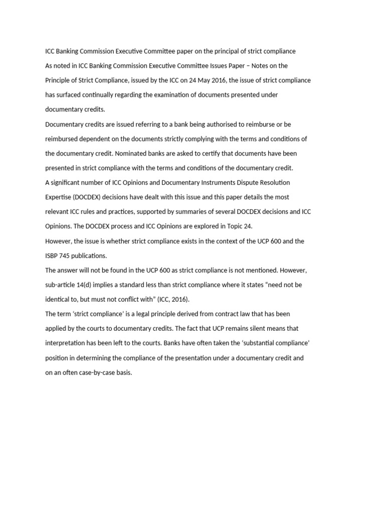 ICC Banking Commission Executive Committee Paper | PDF