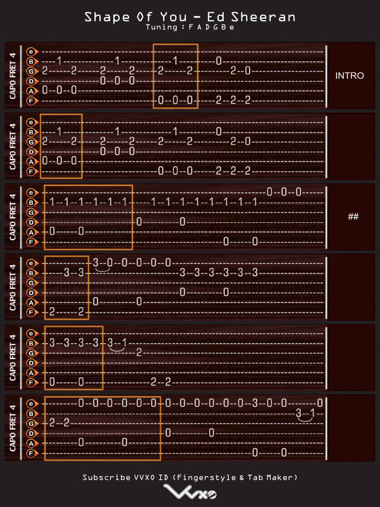 Shape of You Tab Fingerstyle - Ed Sheeran | PDF