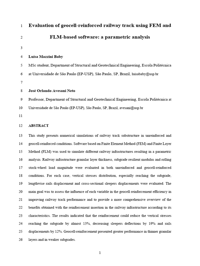 2024 - Evaluation of Geocell-Reinforced Railway Track Using FEM and FLM-based Software-A ...