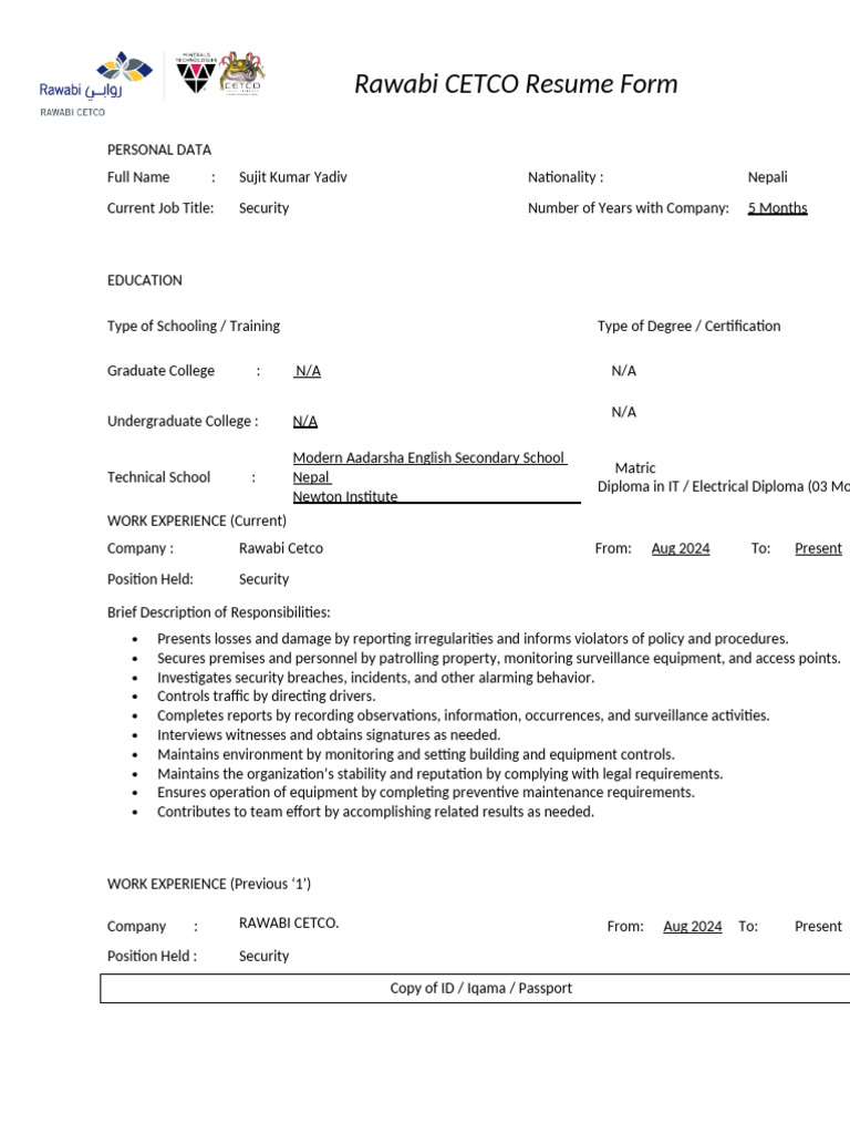 Sujit Kumar Security CV RC | PDF | Privacy | National Security