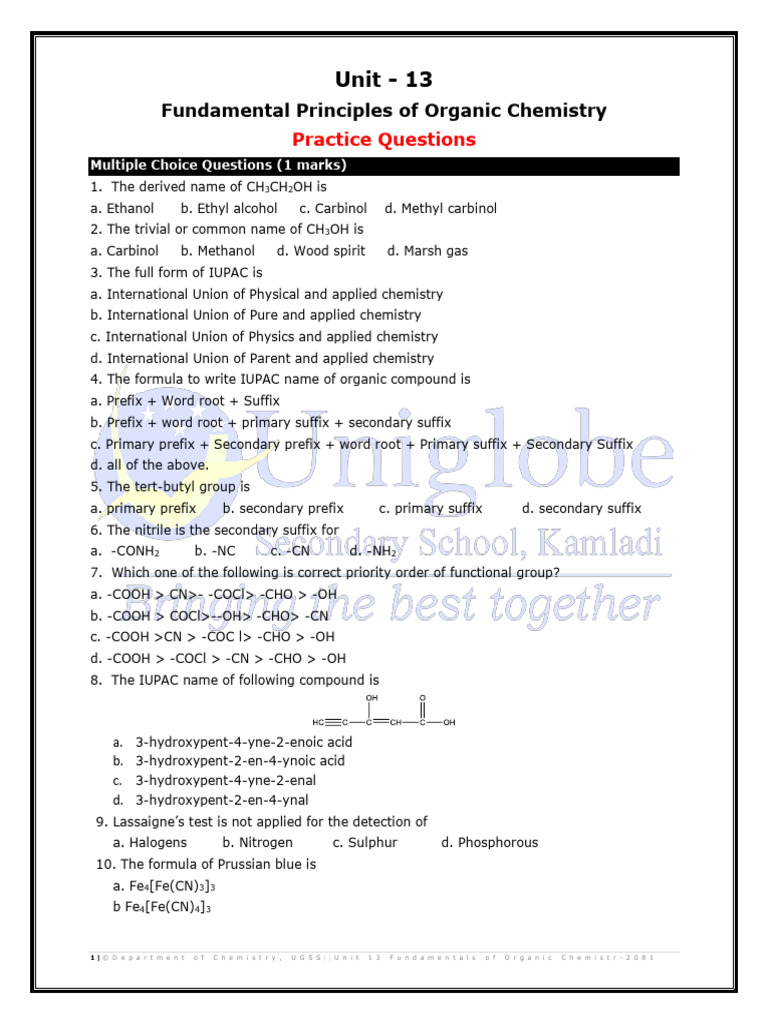 Unit - 13 Fundamentals of Organic Chemistry Pratice Questions - 2081 ...