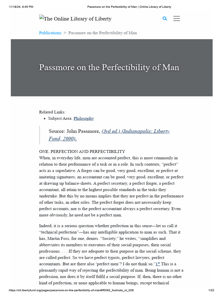 Passmore on the Perfectibility of Man _ Online Library of Liberty | PDF ...