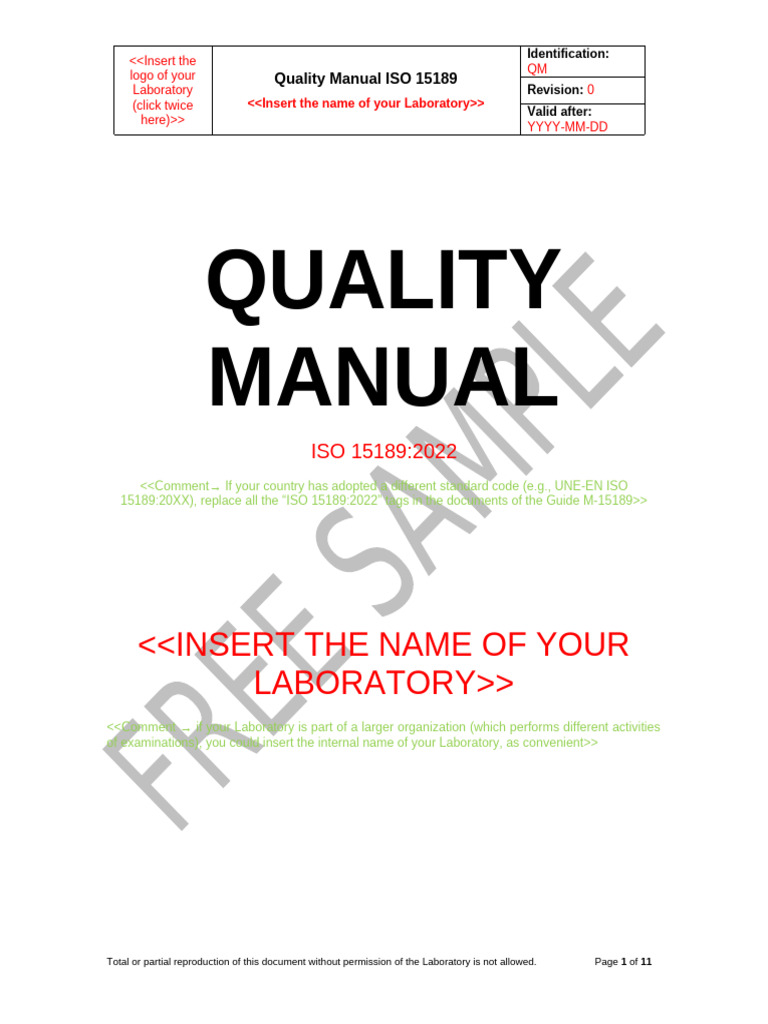 Quality Manual ISO 15189-2022 (FREE SAMPLE) | PDF | Calibration | Metrology