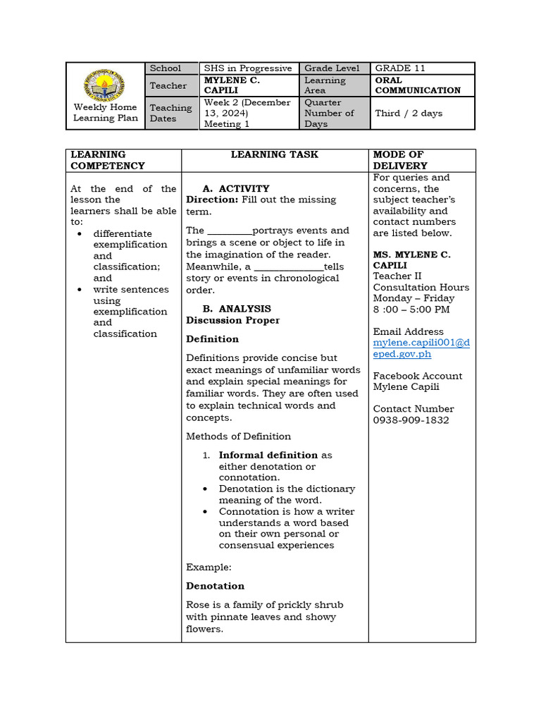 Q3 Core 11 Oral Reading and Writing Dec 13 | PDF | Definition | Idea