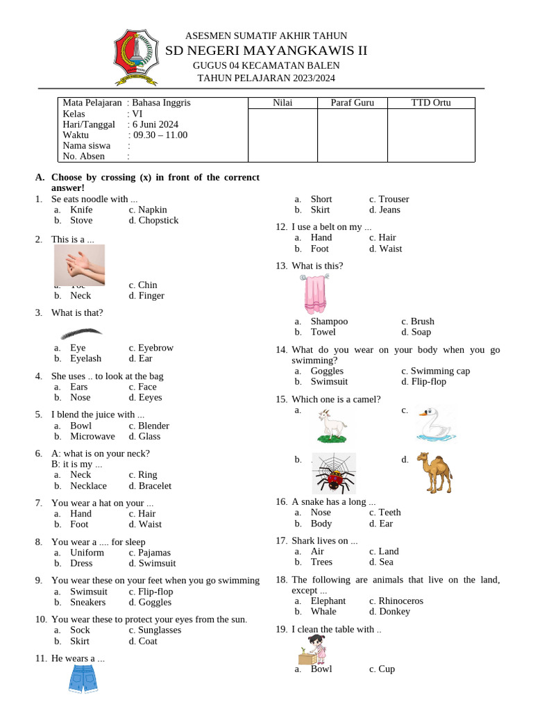 Soal Asat Bahasa Inggris 2024 | PDF | Clothing | Human Appearance