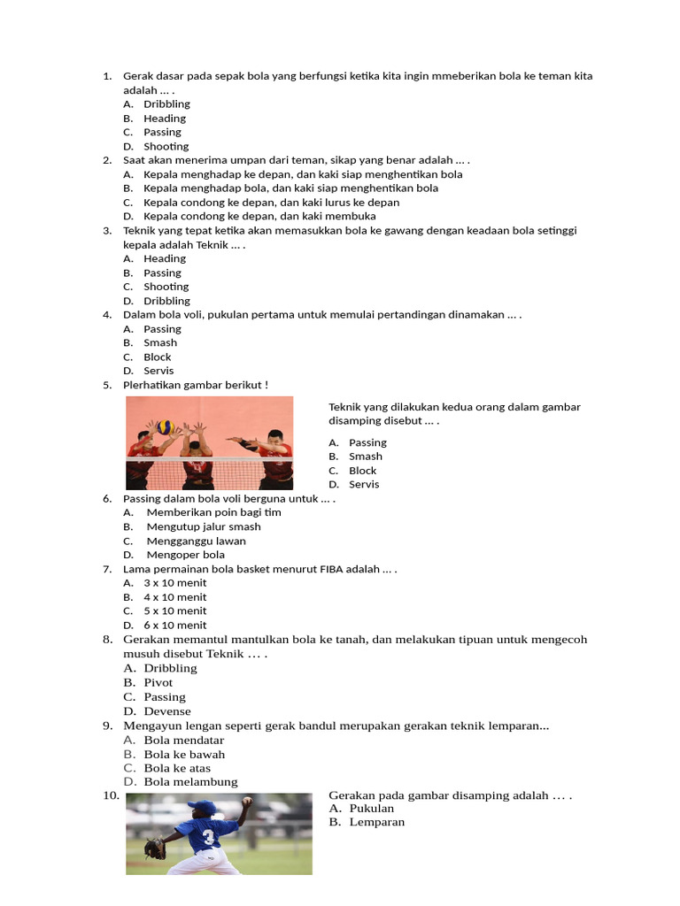 Soal Latihan PSAJ PJOK Kelas 6 | PDF
