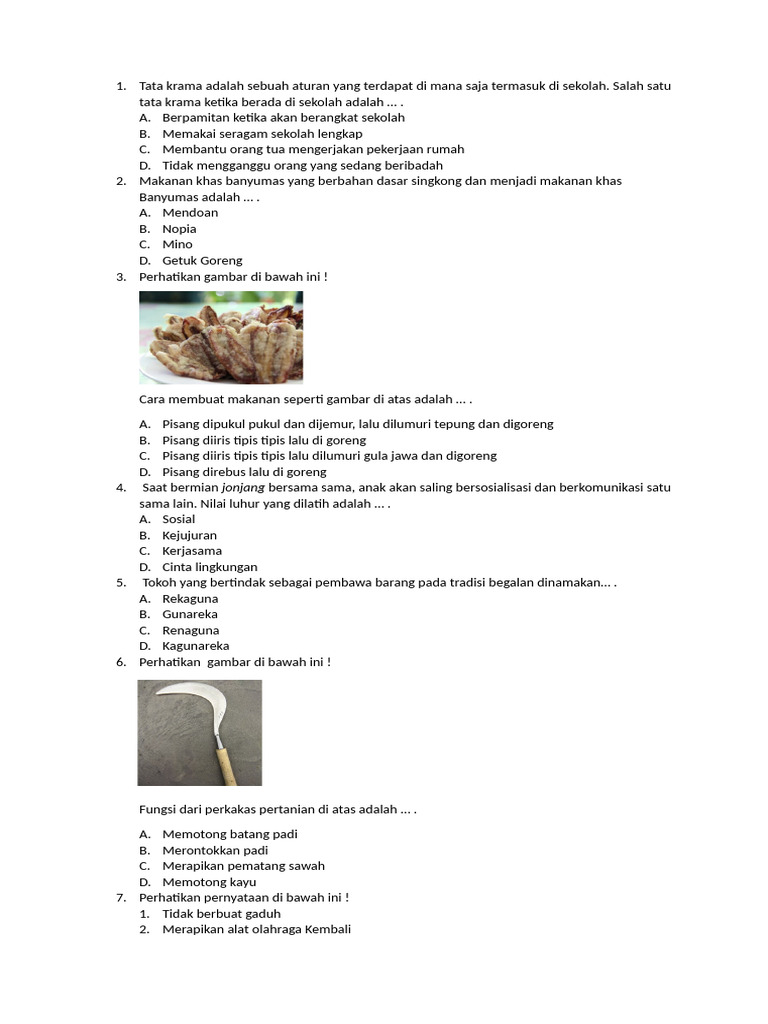 Soal Latihan PSAJ Kelas 6 Budaya Banyumas | PDF