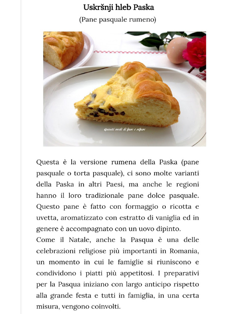 Ricetta Pane Pasquale Rumeno | PDF