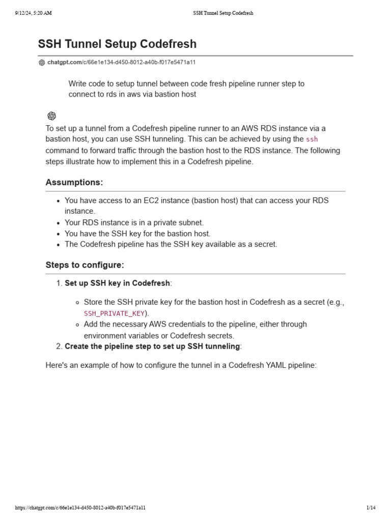 SSH Tunnel Setup Codefresh | PDF | Postgre Sql | Amazon Web Services