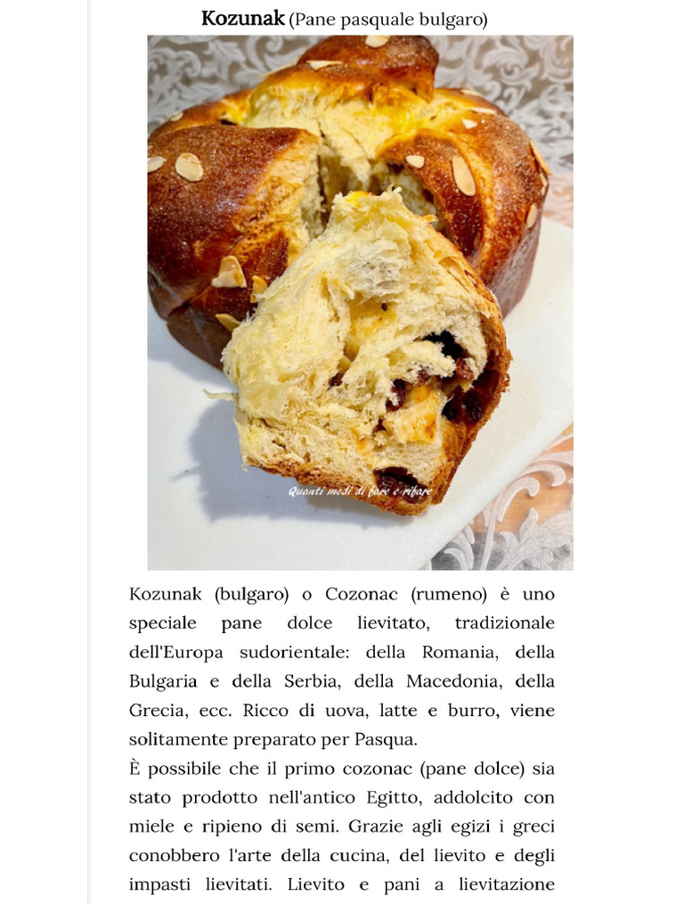 Ricetta Pane Kozunac Pasquale Bulgaro | PDF