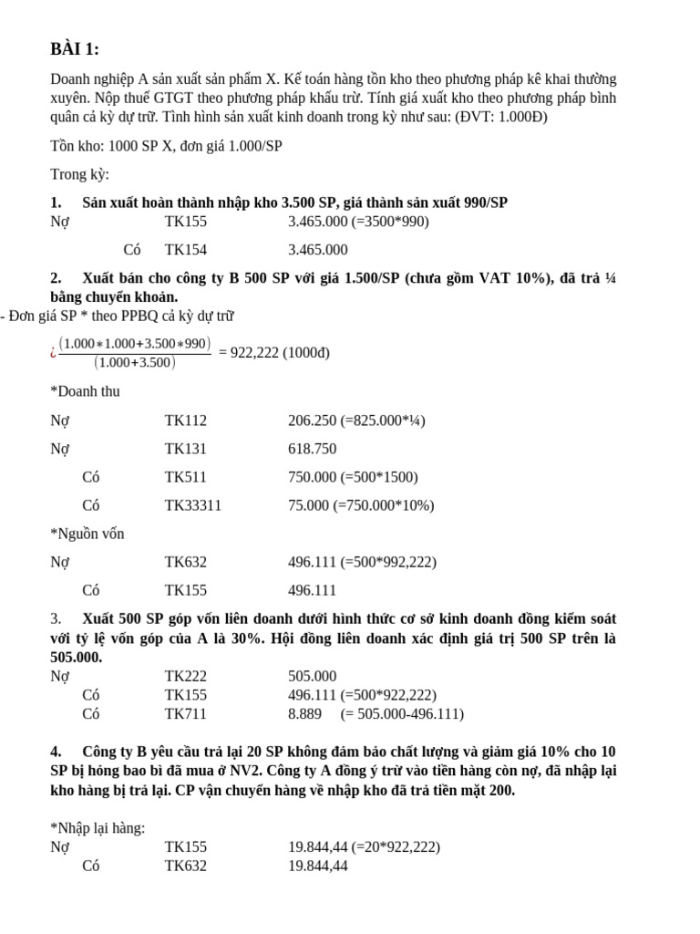 BT ÔN TẬP KTTC F2 | PDF