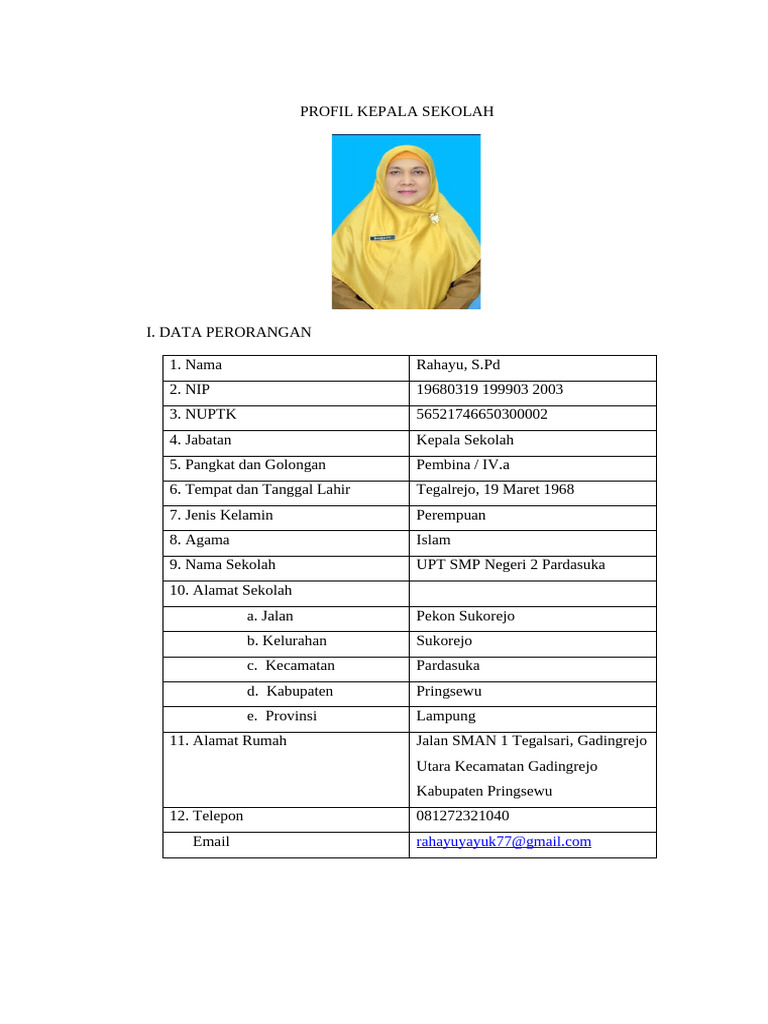 PROFIL KEPALA SEKOLAH | PDF
