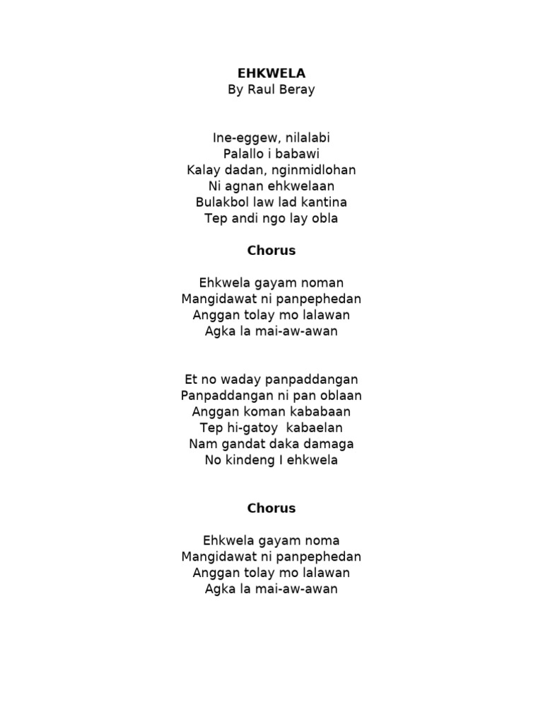 Raul Beray's "Ehkwela" Lyrics | PDF