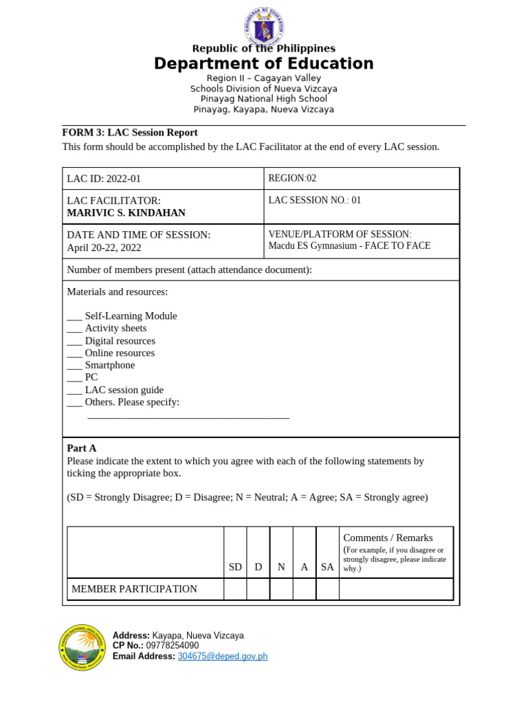 Form 3. LAC Session Report | PDF | Teachers | Behavior Modification