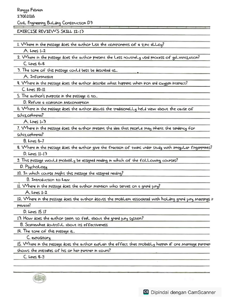 Exercise Reviews Skill 12-13 | PDF