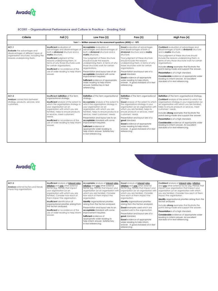 5CO01 Grading Grid | PDF | Organizational Culture | Employment