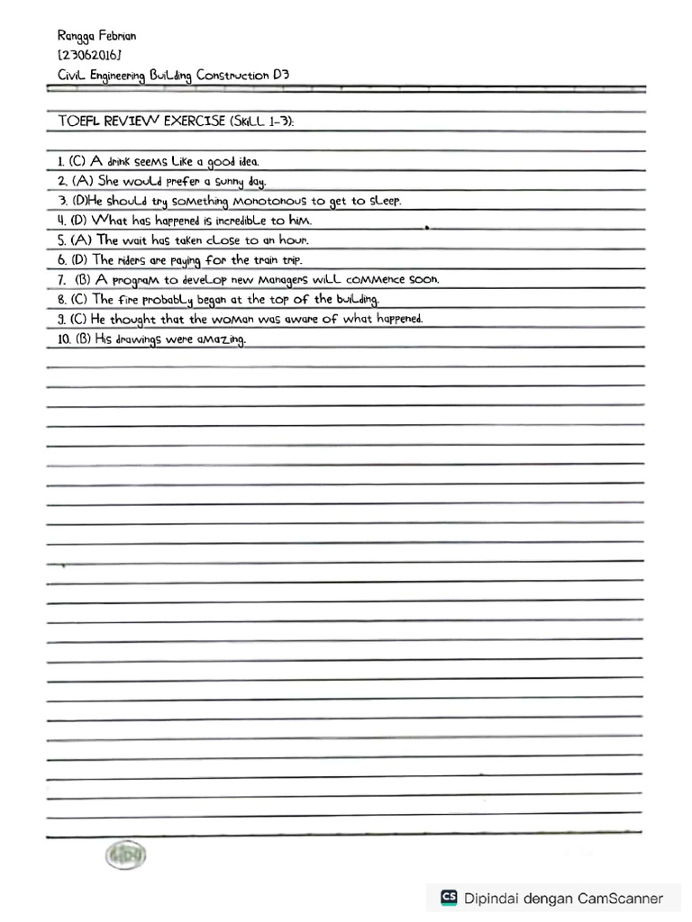 TOEFL REVIEW EXERCISE (Skill 1-3) | PDF