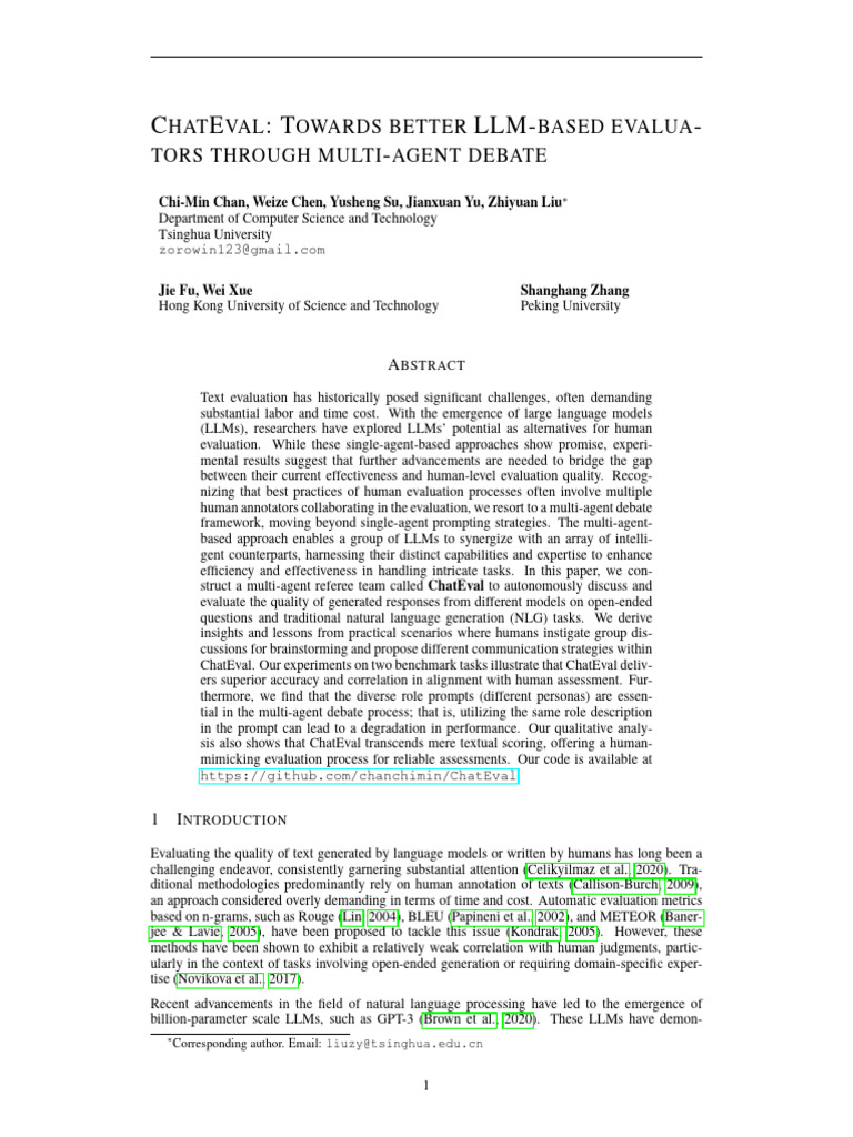 ChatEval: Multi-Agent LLM Evaluation | PDF | Evaluation | Sleep
