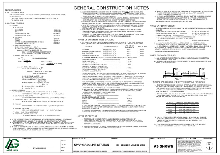 Gasoline Station-General Notes 1 | PDF | Concrete | Deep Foundation