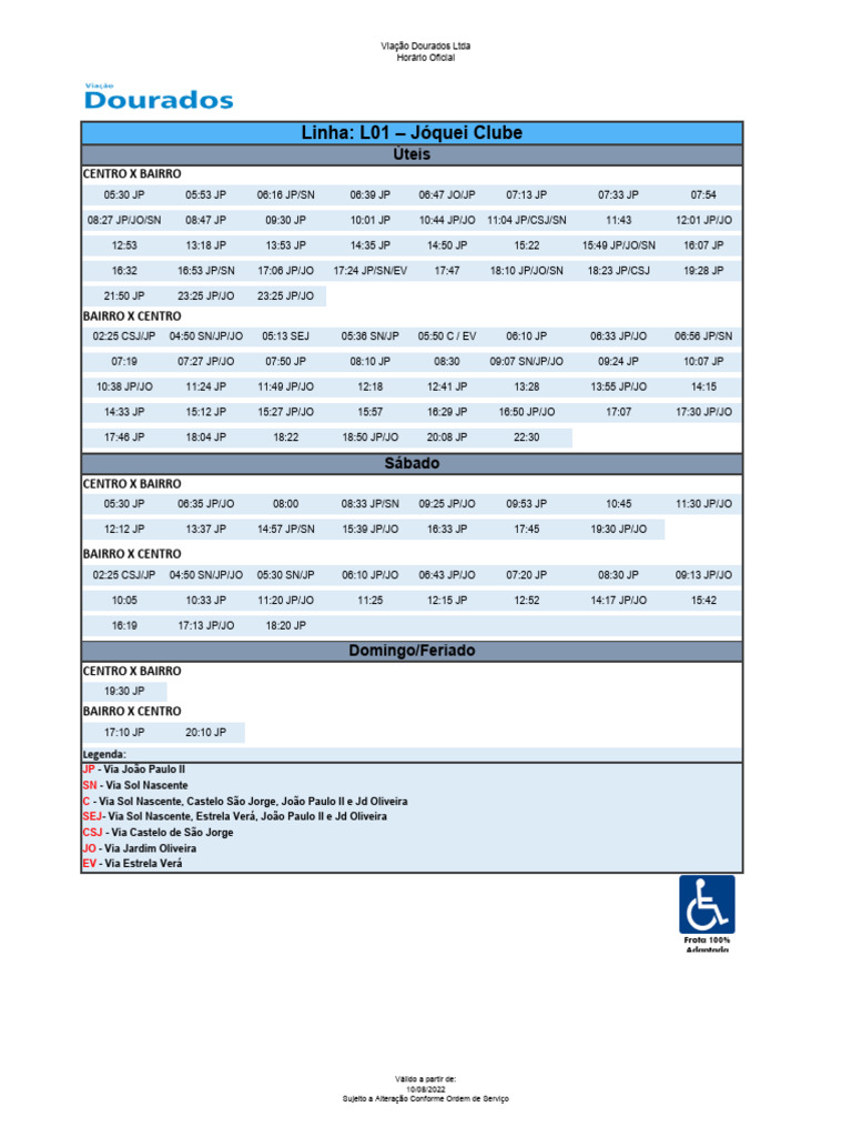Horarios Corridos - L01 - Jóquei Clube | PDF