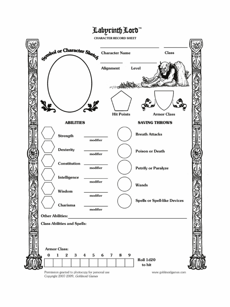 Labyrinth Lord Character Sheet | PDF