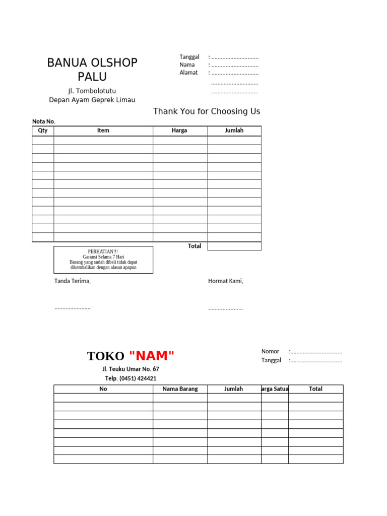 Contoh Desain Nota Penjualan | PDF