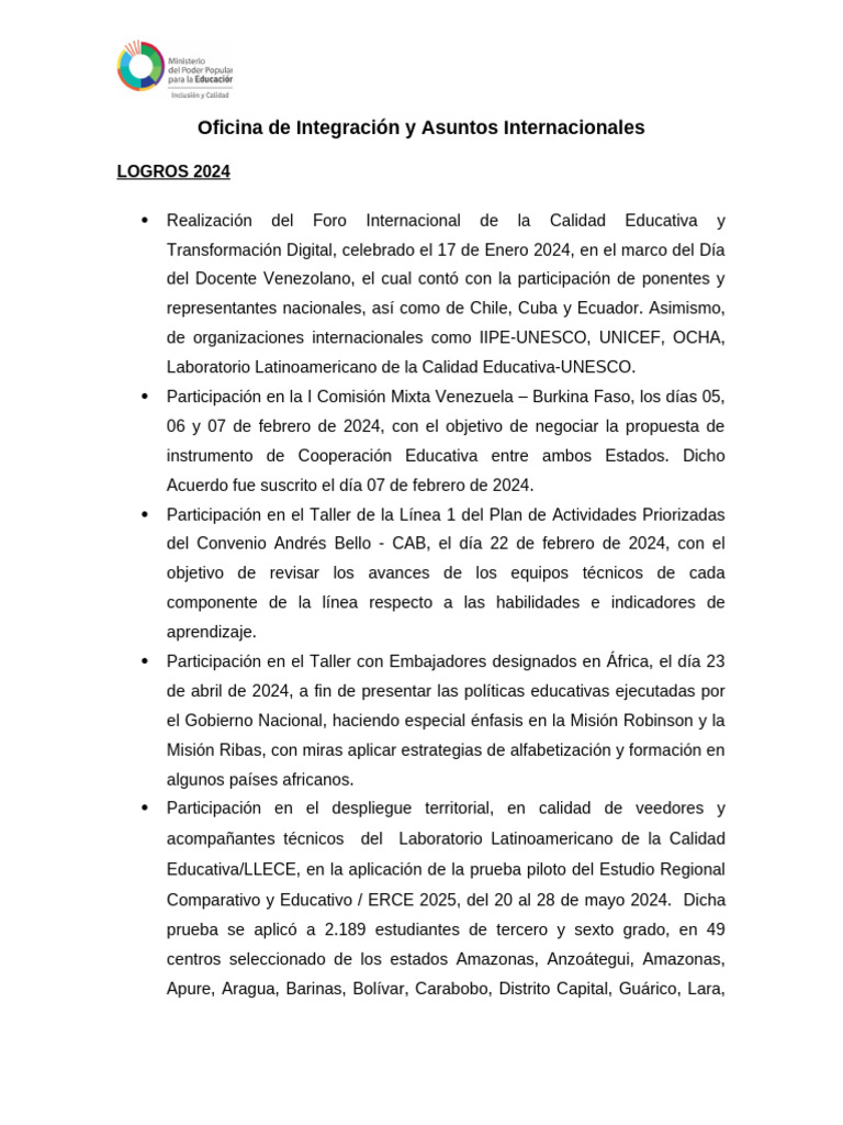 Logros Oiai 2024 | PDF | Venezuela
