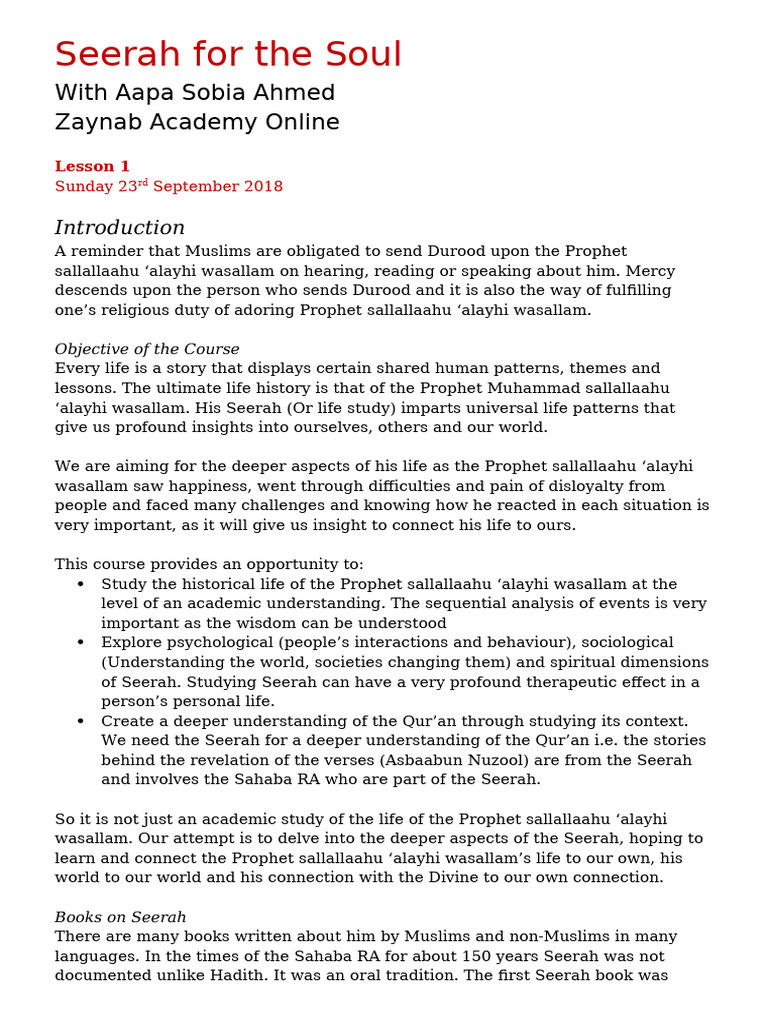 Seerah For The Soul - Lesson 1 | PDF | Idolatry | Hadith