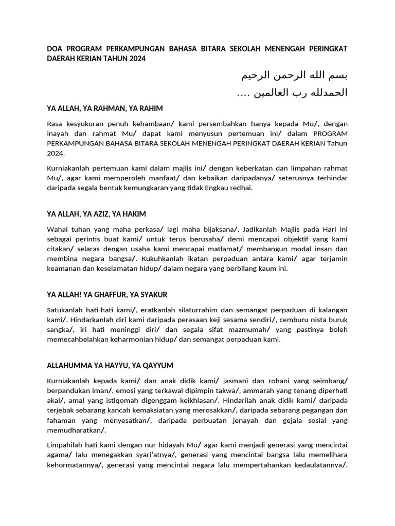 Program Perkampungan Bahasa Bitara Sekolah Menengah Peringkat Daerah Kerian Tahun 2024 | PDF